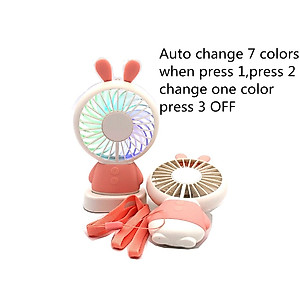 Alibuy Mini Handheld Table Fan USB Rechargeable Quiet Desk Fans,Battery Operated 2 Speeds with LED Colorful Lights for Hot Summer (Pink)