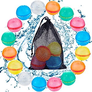 Tizikcon 16 PCS Reusable Water Balloons, Refillable Magnetic Water Balls for Outdoor Games, Self Sealing Water Splash Bomb Quick Fill for Summer Fun, Pool Beach Toys for Kids Ages 3-12