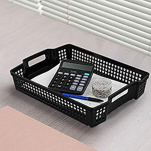Anbers Black Plastic Storage Baskets, Stackable Office Organizer Trays, 6 Packs