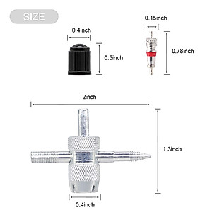 Valve Stem Removal Tool - 20Pcs Valve Cores, 10Pcs Tire Valve Caps, 4-Way Valve Tool, Valve Core Remover Tool by ZHSMS