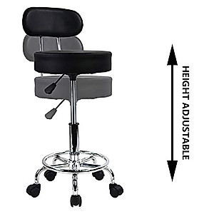 KKTONER PU Leather Rolling Stool Mid-Back with Footrest Height Adjustable Office Computer Home Drafting Swivel Task Chair with Wheels (Black)