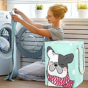 Inhomer French Bulldog Winter Large Laundry Hamper Waterproof Collapsible Clothes Hamper Basket for Clothing Toy Organizer, Home Decor for Bedroom Bathroom
