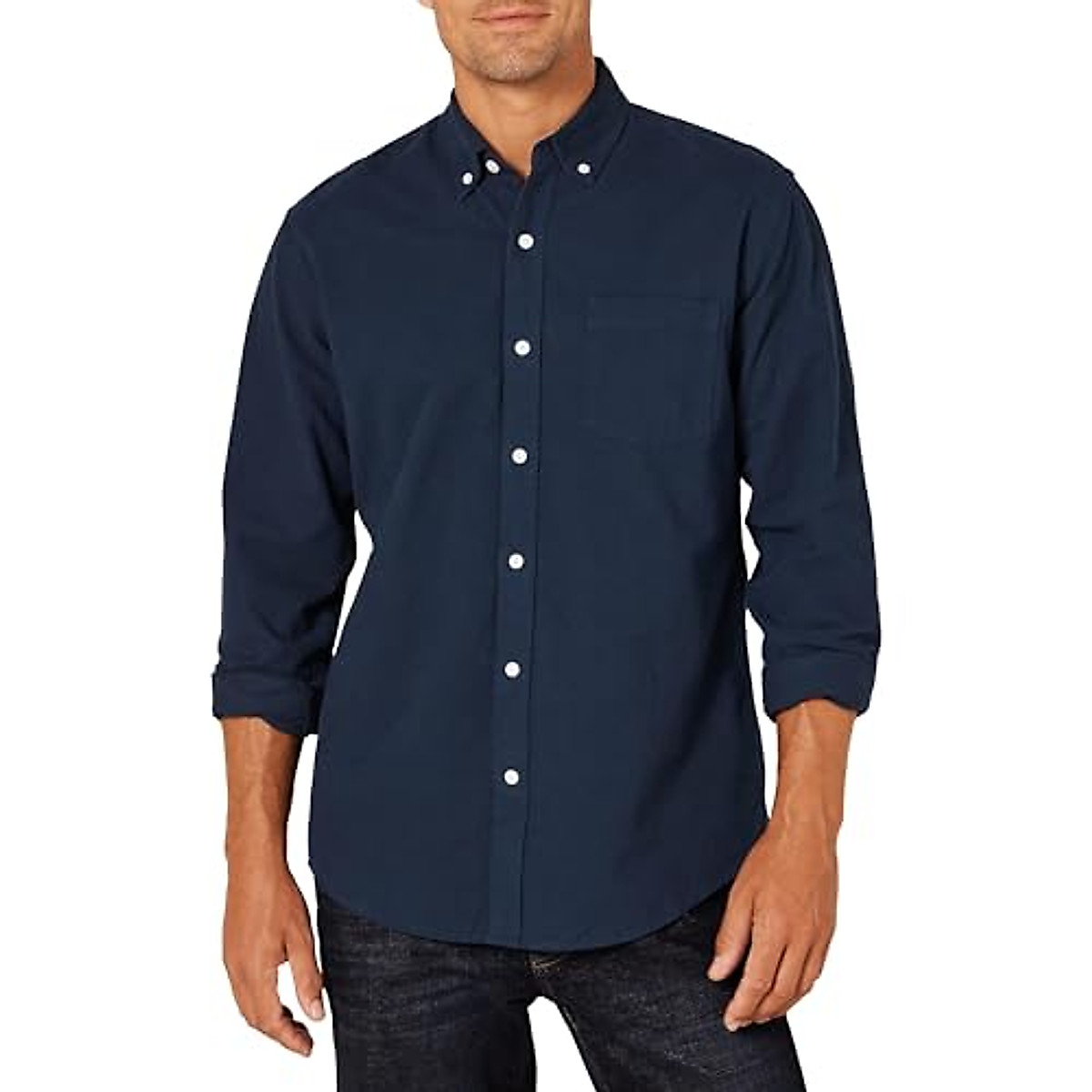 Amazon Essentials Men's Long Sleeve Shirts Casual - Regular-Fit Pocket Oxford, Navy, X-Large