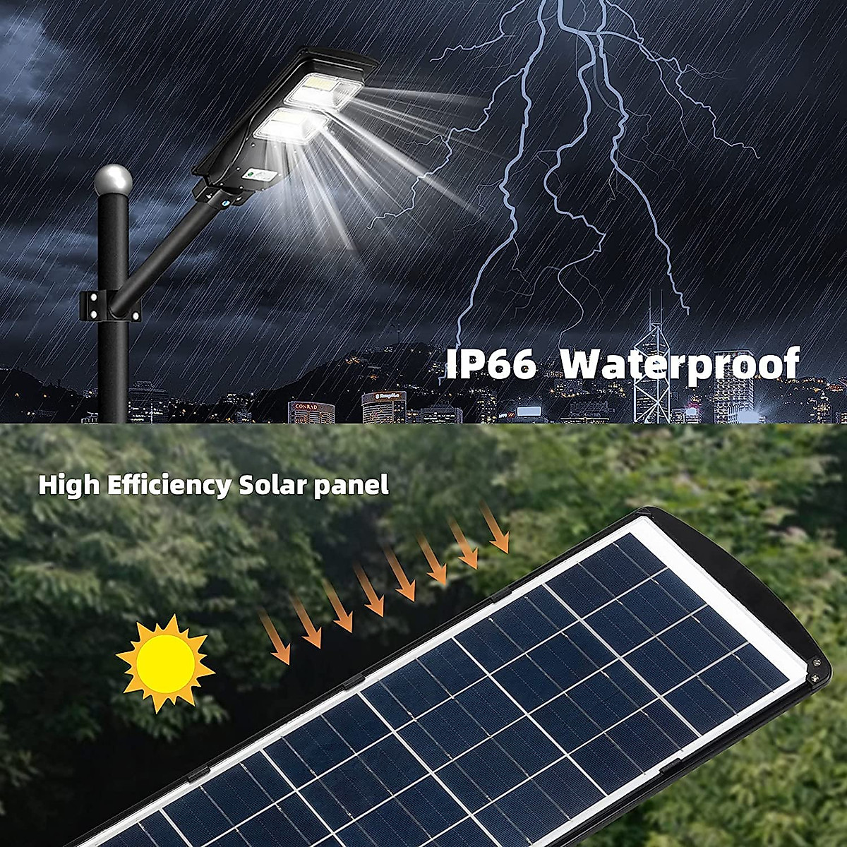 LANGY 2 Pack Solar Street Light 6000 Lumens, Light Control&PIR Motion Sensor, Dusk to Dawn Security Led Solar Street Light for Square,Yard, Garden,Basketball Court