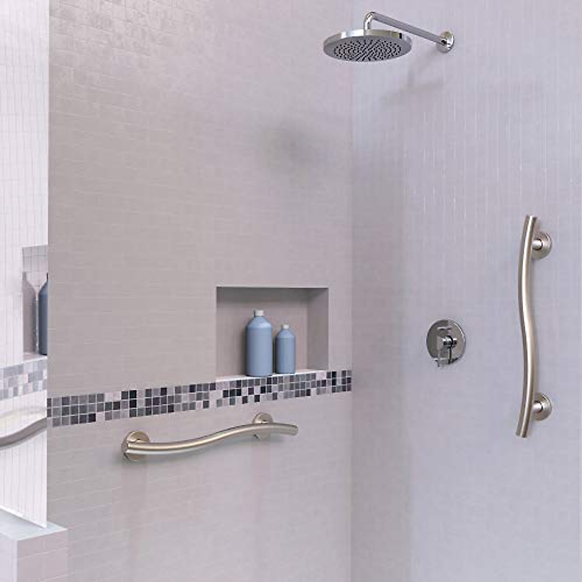 Keeney GB2022-16BN Wave Grab Bar 1.25 Dia x 16 In., Brushed Nickel