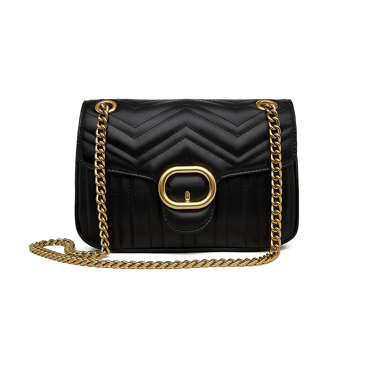 Women Genuine Leather Shoulder Bag Ladies Fashion Clutch Purses Quilted Crossbody Bags With Chain - Black