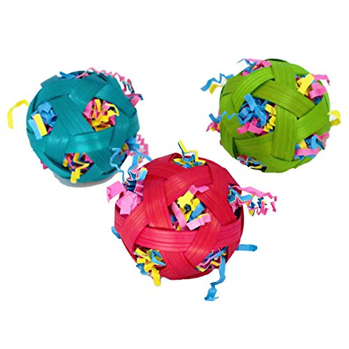 Bonka Bird Toys 1237 Three Natural Stuffed Bamboo Two Inch Balls Foot Talon Craft Part Bird Toys Conures Cockatiels Parakeets and Other Similar Birds