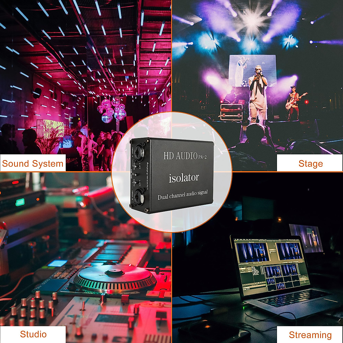 happymusic Professional Hum Eliminator XLR 1/4 inch, Dual Channel Ground Loop Isolator for Sound System, Subwoofer, Karaoke Speaker, Guitar, Keyboard, Bass