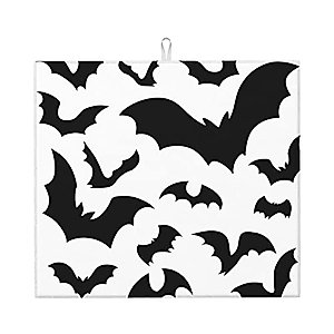 Halloween Bats Printed Drying Mat For Kitchen Ultra Absorbent Microfiber Dishes Drainer Mats Non-Slip Silicone Quick Dry Pad - 18 X 16inch