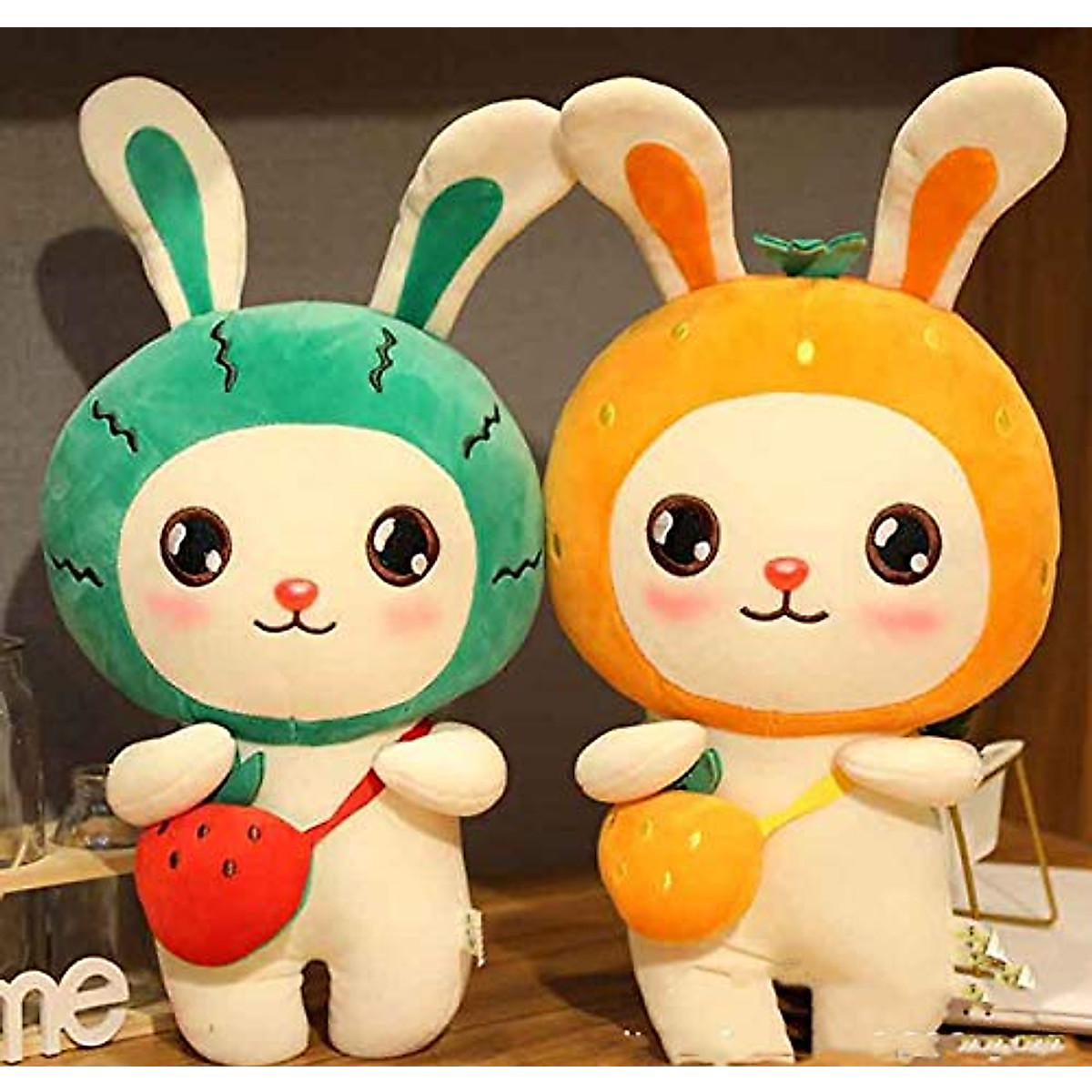 Bunny Plush Cute Strawberry Bunny Stuffed Animal 12inch,Pink Bunny Pillow,Strawberry Rabbit with Backpack,Soft Bunny Doll for Boys and Girls