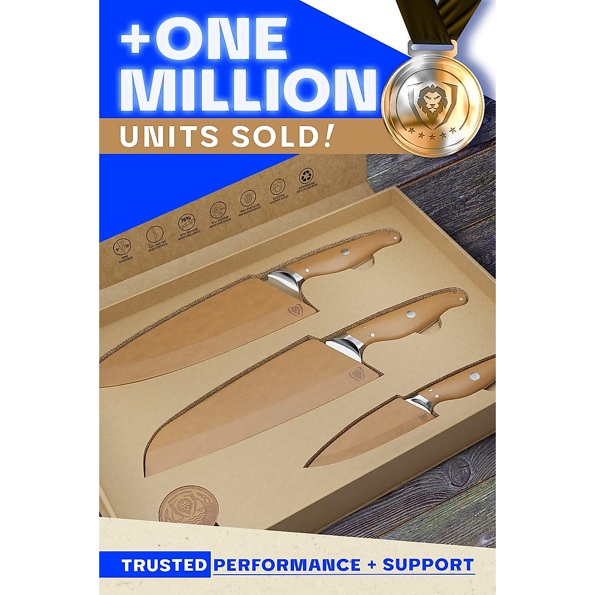 Dalstrong 3pc Knife Set - Gaia Series - Chef Knife, Santoku Knife, Paring Knife - High-Density Wood Fiber Handle - Gift Sustainable and Eco-friendly Kitchen - w/Sheaths