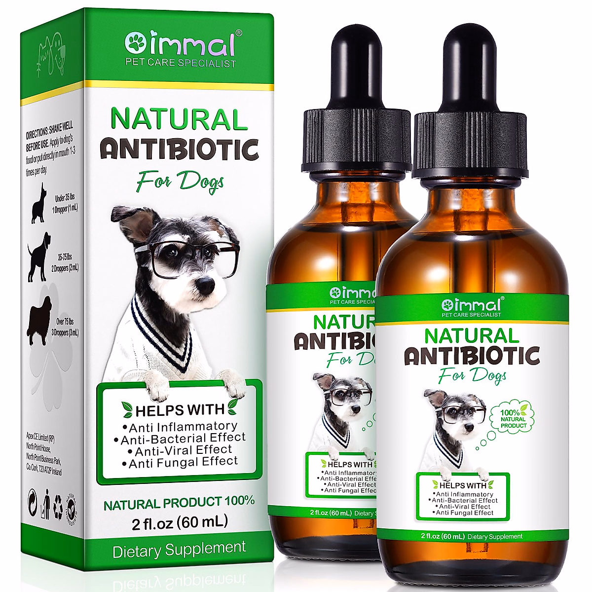 Antibiotics for Dogs, Natural Dog Antibiotics Supports Dog Allergy and Itch Relief, Dog Supplies Antibiotics, Dog Multivitamin for Pets, Bacon Flavor - 60 ml x 2