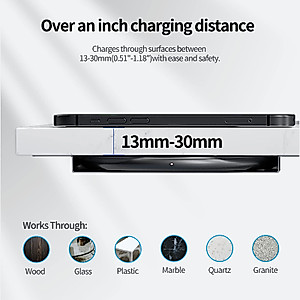 KPON Invisible Wireless Charger, Hidden Long Distance Charger, Under Desk 10W Furniture Charging Pad for iPhone 14/14 Plus/14 Pro/14 Pro max/13 Series/Wireless Phones