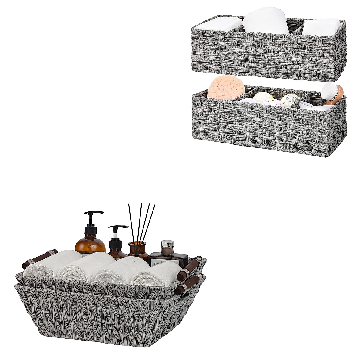 GRANNY SAYS Bundle of 2-Pack Wicker Baskets with Handles & 2-Pack Wicker Baskets for Shelves