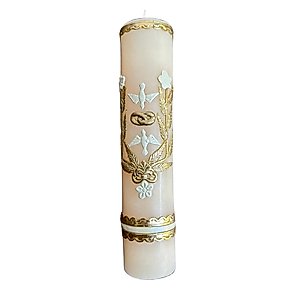 San Rafael Arcangel Wedding Candle with Two Doves Vela de Matrimonio con Los Simbolos Catolicos de la Paloma y las Arras de Casamiento 8 inch Cirio de Boda