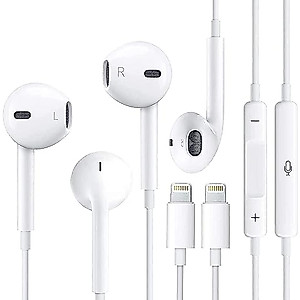 2 Pack Apple Earbuds for iPhone,Wired Headphones with Lightning Connector【Apple MFi Certified】Noise Isolating Earphones for iPhone 14/14 Pro/13/12/11/XR/XS/X/8/7 (Built-in Microphone & Volume Control)