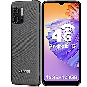 DOOGEE N50 2023 Unlocked Cell Phone, 15GB+128GB Android 13 Smartphone, 6.52" Display Android Phone, 50MP AI Camera Dual 4G Phones Unlocked, 90dB Loud Speaker, OTG, Fingerprint, T-Mobile - Grey