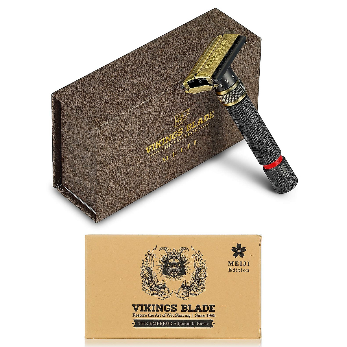 VIKINGS BLADE Adjustable Double Edge Safety Razor + Luxury Case. Smooth, Reusable, Eco-Friendly (The Emperor “Meiji”)