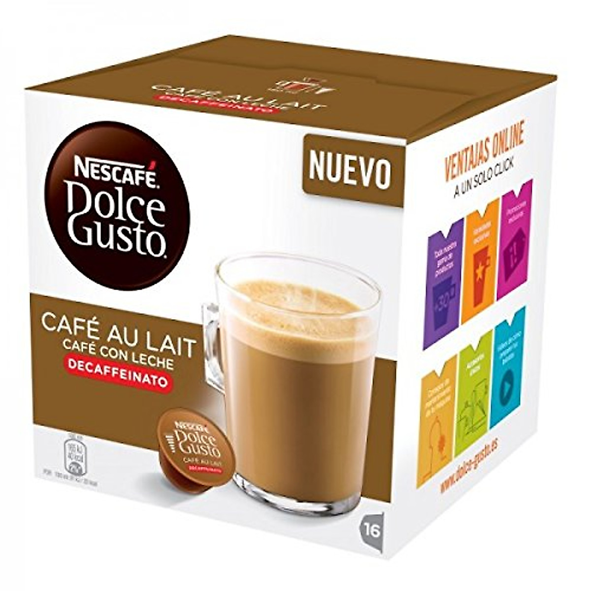 Nescafe DOLCE GUSTO Pods/ Capsules - CAFE AU LAIT DECAFFEINATED (NEW) = 16 count (pack of 3)