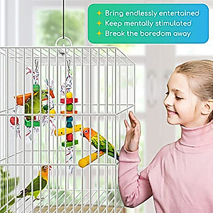 Nobleza Bird Toys, 2 Pack Parrot Chew Toys with Nature Wood Non-Toxic Safe Cotton Rope, Colorful Foraging Toys Bird Cage Accessories for Parrots, Cockatiels, Parakeets, Budgies