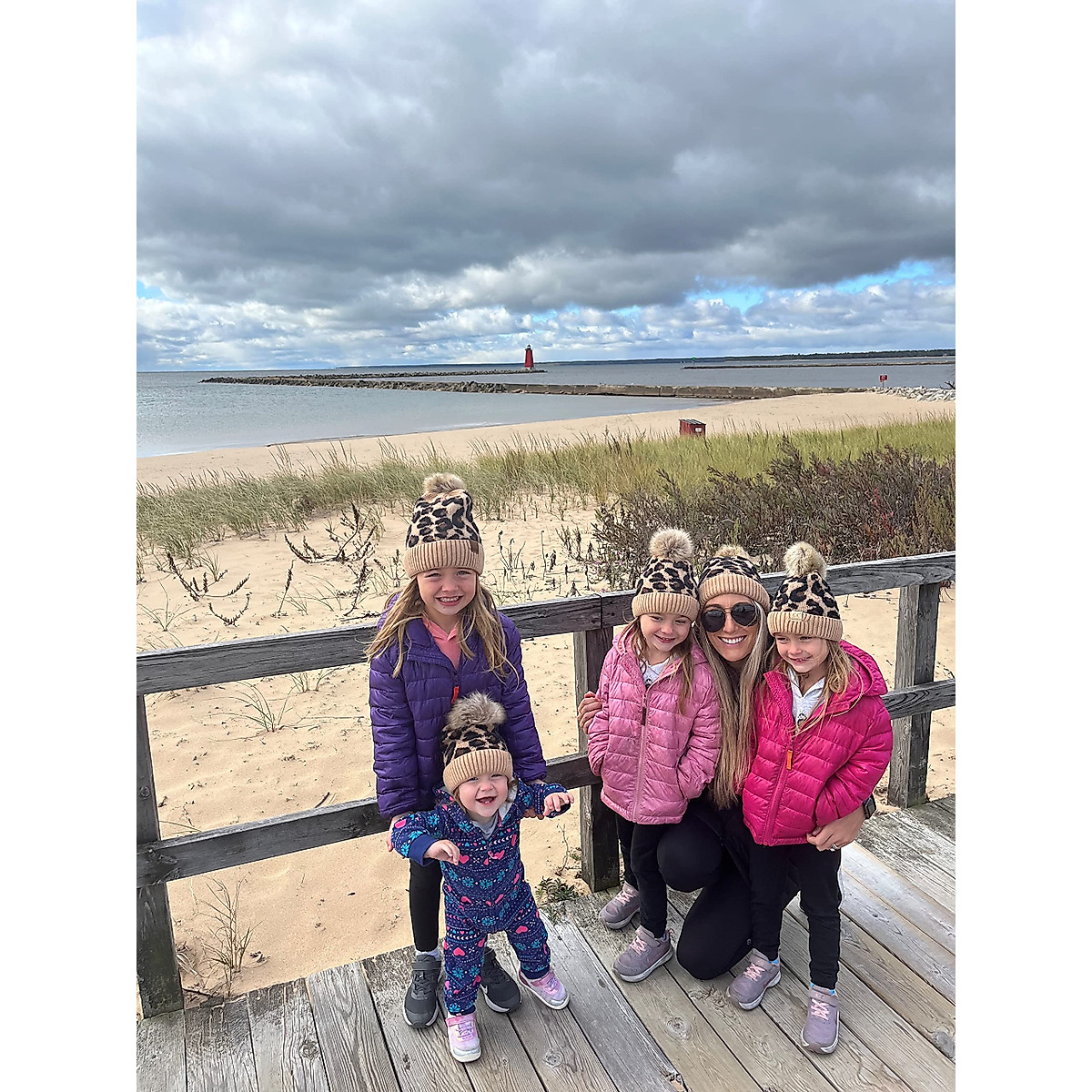 Funky Junque Matching Adult Toddler Infant POM Hat - Adult/Toddler (Single POM)/Infant (Double POM) - Leopard - Latte