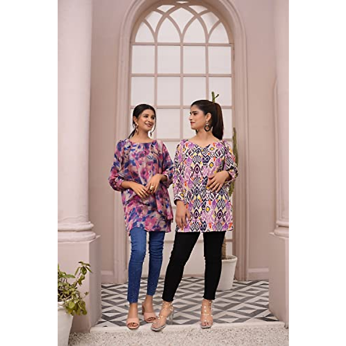 IshDeena Indian Kurti Tops for Women: Boho and Peasant Blouses, Loose Fit Tunic Tops, Silky Soft for Office or Travel (Medium/Pink)