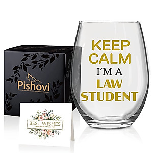 Pishovi Keep Calm I'm A Law Student Wine Glass with Gift Box, Lawyer Gift, Law Graduation Gifts, Christmas Birthday Gifts for Law School Judge Attorney Student Paralegal Prosecutor