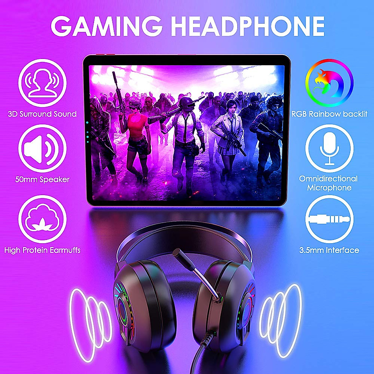 ZIYOU LANG Wireless Gaming Keyboard Mouse and Wired Headphone with Ergonomic 87Key Rainbow Backlight Rechargeable 3800mAh Battery Mechanical Anti-ghosting Mouse pad for PC Laptop Gamer Typist(Black)