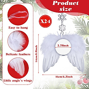 Huwena Christmas White Angel Wings Ornament Angel Feather Wings with Round Sublimation Blank Pendants Hanging Acrylic Snowflake Crystal Ornaments for Christmas Tree DIY Crafts Party Decor (72 Pcs)