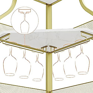 Amyove Corner Wine Bar Rack Cabinet with Detachable Wine Rack, Bar Cabinet with Glass Holder, Small Sideboard and Buffet Cabinet with Mesh Door,Gold
