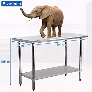 Hudada 24inch x 60inch Stainless Steel Kitchen Work Table Food Prep Table NSF Commercial Worktable Adjustable Table Foot Duty Metal Table Scratch Resistent Antirust Restaurant Kitchen, 24 x 60 inch