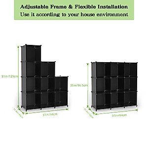 Homywish Cube Storage Organizer 9 Cube Closet Storage Shelves with Wooden Hammer DIY Closet Cabinet Room Storage Bookshelf Plastic Square Organizer Shelving for Home, Office, Bedroom，Black…