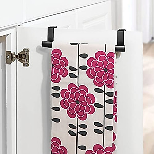 mDesign Steel Over Door Curved Towel Bar Storage, Hanger for Cabinet or Cupboard, Holder Rack for Kitchen, Bathroom - Holds Hand/Dish Towels, Washcloths - Spira Collection - 2 Pack - Black