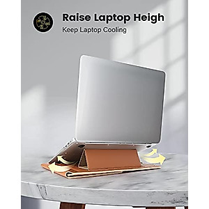 Soqool Laptop Stand for Desk, Compatible with 14inch MacBook Air Leather Stand Sleeve, Portable Laptop Stand Compatible with 13/13.3/14 Inch MacBook Pro/MacBook Air Foldable Laptop Stand Cover Sleeve