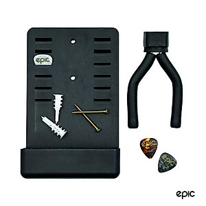 Guitar Wall Mount Hanger Black with Large Storage Compartment Shelf for Guitar Accessories Guitar Mount Guitar Holder Guitar Shelf Guitar Hooks for Wall No Drill Guitar Hanger