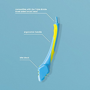 Triple Bristle Brush and Bite Handle Replacement Brush Head Combo | Special Needs & Autism Mouth Prop Toothbrush | Ergonomic Handle w/Bite Block | Patented 3 Head Design | Kids & Adults