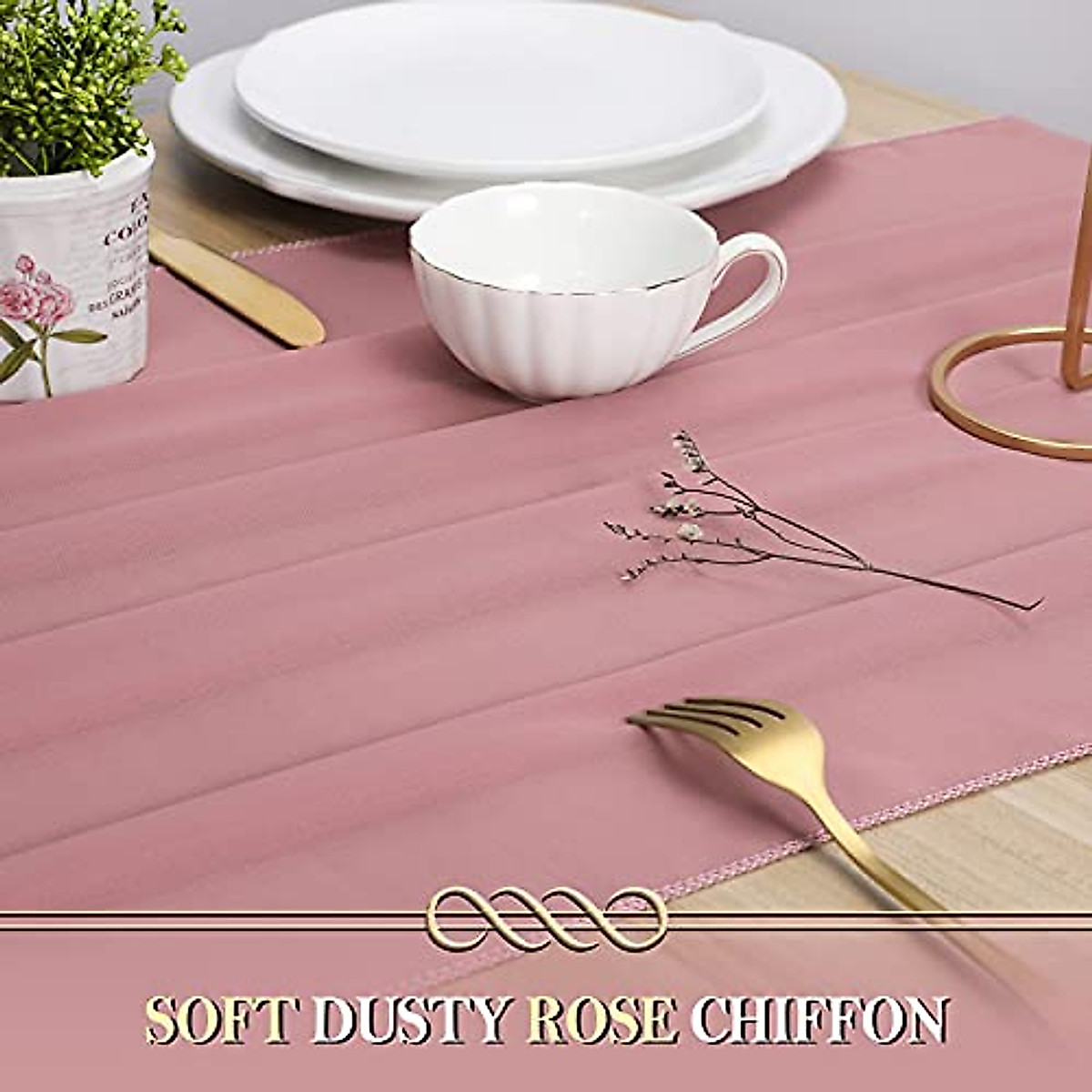 NETANY 4PCS Dusty Rose Chiffon Table Runner 29x120 Inches, Romantic Dusty Pink Sheer Fabric for Wedding Decorations, Baby Shower and Birthday Party Cake Table Decorations