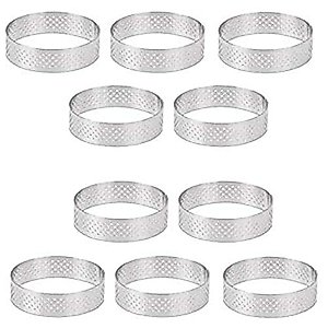 Sunnym 10Pcs Cake Mousse Ring Mould Kitchen Baking Dessert Steel Round Perforated Fruit Pie Quiche Cake Mousse 6cm
