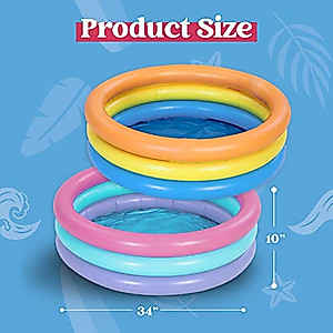 2 Packs 34'' Multicolor Inflatable Kiddie Pools, Baby Swimming Pool Set, Kids Summer Fun Water Pool Pit Ball Pool Thick Wear-Resistant Blow Up for Garden Backyard Outdoor (34’’ 10’’)