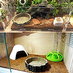 Hamiledyi 3 Pack Reptile Water Dish Food Bowl Set Resin Bearded Dragon Rock Food Feeder Dish Terrarium Bowls with Feeding Tweezers Tong for Leopard Gecko Lizard Frog Snake Chameleon Tortoise