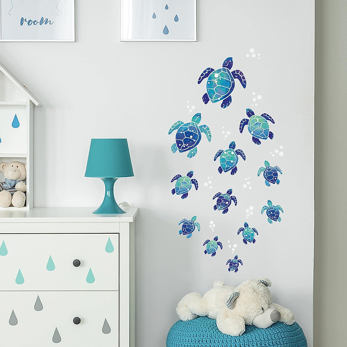 Sea Turtle Wall Decals 3D Ocean Grass Seaweed Stickers Under The Sea Wall Decals Decor Bubbles Peel and Stick Removable Vinyl Underwater Wall Sticker for Bathroom Bedroom Nursery Room Decoration