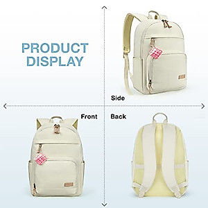 mommore School Backpack for Boys Girls 6-8 Years Old Lightweight Kids Bookbags Casual Daypack with Luggage Strap, Beige