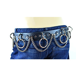 Chain Bondage Belt Genuine Black Leather Hanging Large Ring (32)