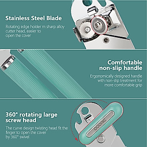 Manual Can Opener, Stainless Steel Can Opener, Food-Safe, Multifunction Tin Lids Jar Bottle Caps Openers with Non-Slip Handle & Large Knobe, Smooth Edge, Ultra Sharp Cutting for Seniors with Arthritis