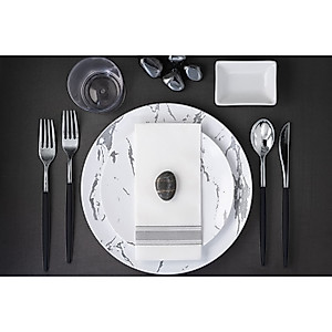 Trendables 120 Pack Two Toned Heavy Duty Plastic Silverware Knifes - Dual Colored Black and Silver Disposable Plastic Knife - Disposable Utensils For Wedding Parties And All Occasions