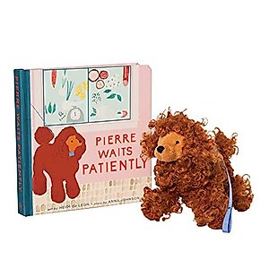 Manhattan Toy Pierre Waits Patiently Baby and Toddler Board Book + Poodle Stuffed Animal Dog Gift Set
