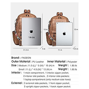 FADEON Leather Laptop Backpack Purse for Women Laptop Backpacks, Designer Mutiple Pockets Ladies Shoulder Bags Brown