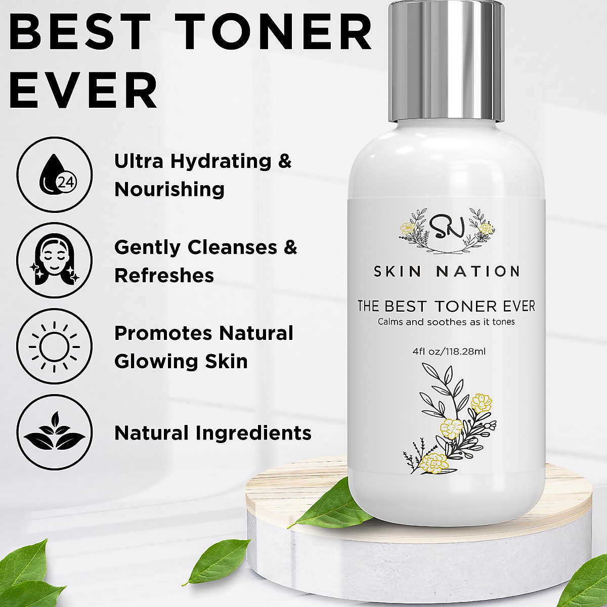Refreshing Toner for Face with Rose Water and Organic Aloe for True Moisturization, Gentle Pore Cleaner & Pore Minimizer for Face, Hydrating Toner, Cruelty Free, Paraben Free, Skincare 4.0 Fl Oz