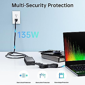 135W Laptop Charger for Lenovo Thinkpad x1 Extreme 135W AC Adapter Slim Tip 4X20E50558, Ideapad Gaming L340 3-15 Laptop