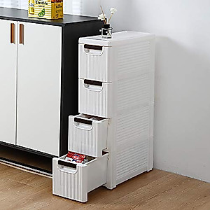 DOLFISH Rolling Cart Organizer Unit with Wheels, for Bathroom Bedroom Closet Living Room 4Tiers PP Plastic Narrow Slim Container Storage Cabinet, White